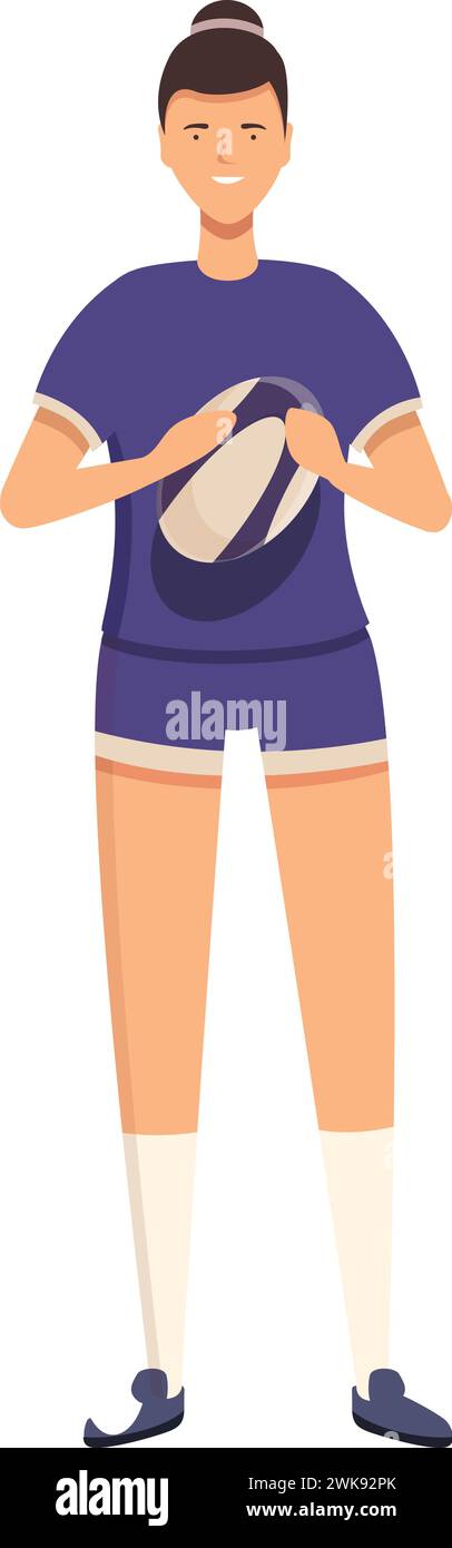 Cute girl player icon cartoon vector. Rugby sport. Team power motion ...