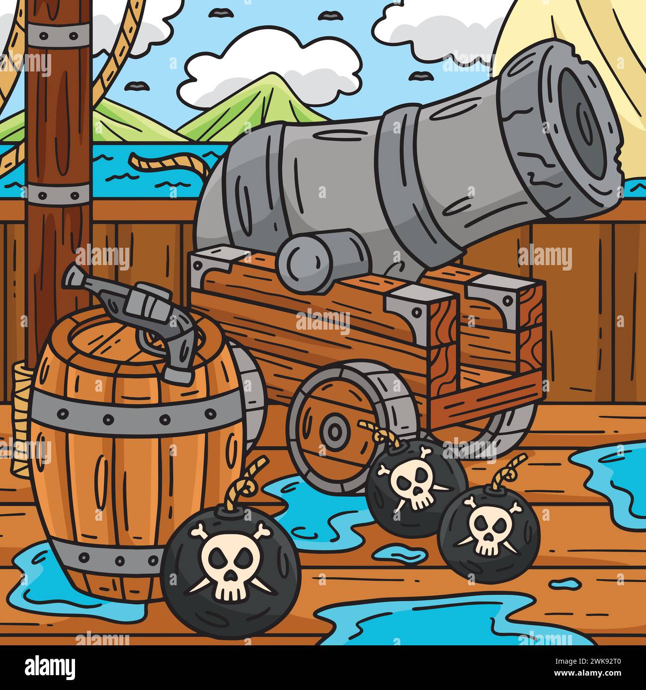 Pirate Cannon and Barrels Colored Cartoon Stock Vector Image & Art - Alamy