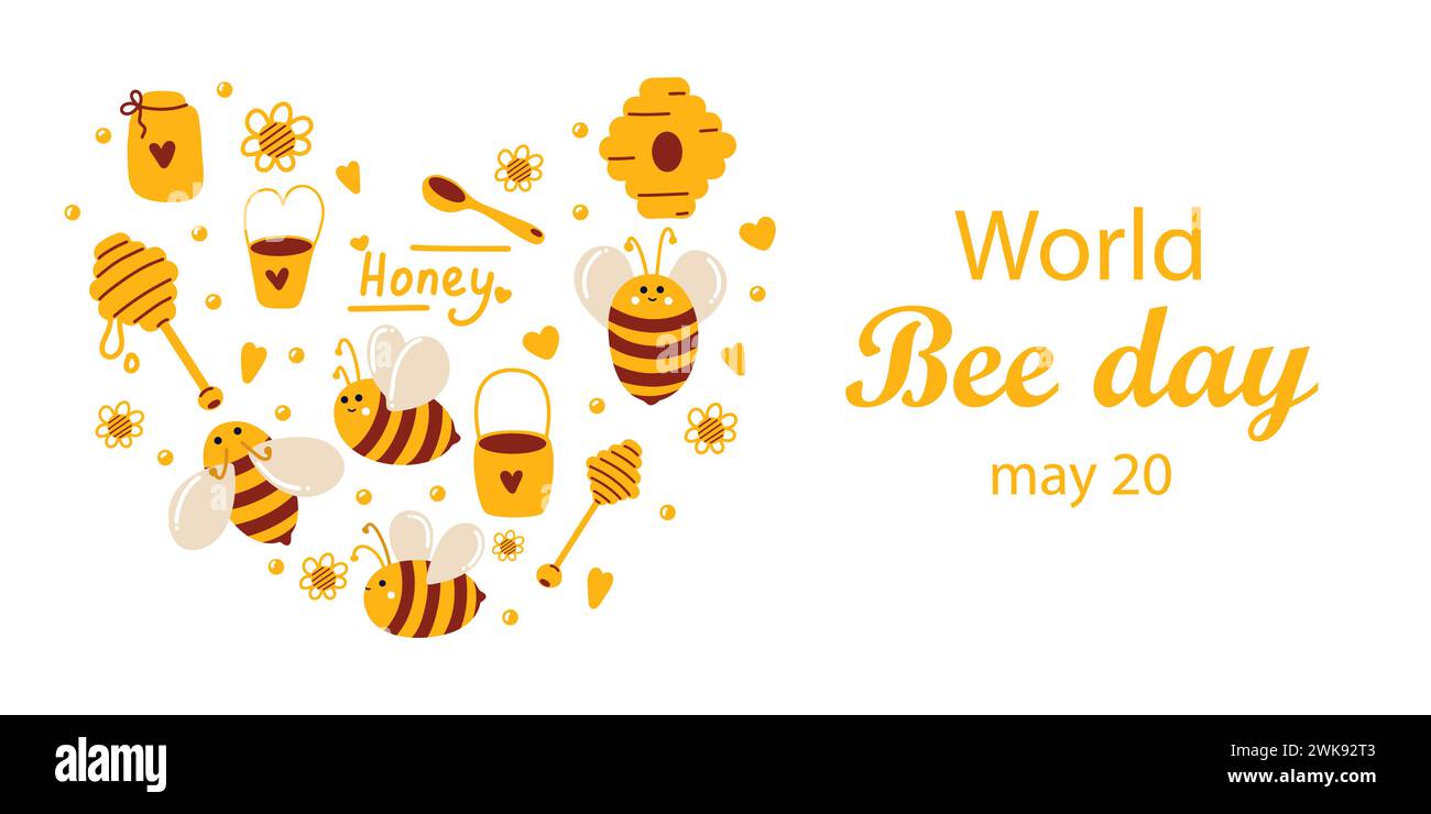 World beer day of 20 may. Banner with cute honey bees in flat-lay style ...