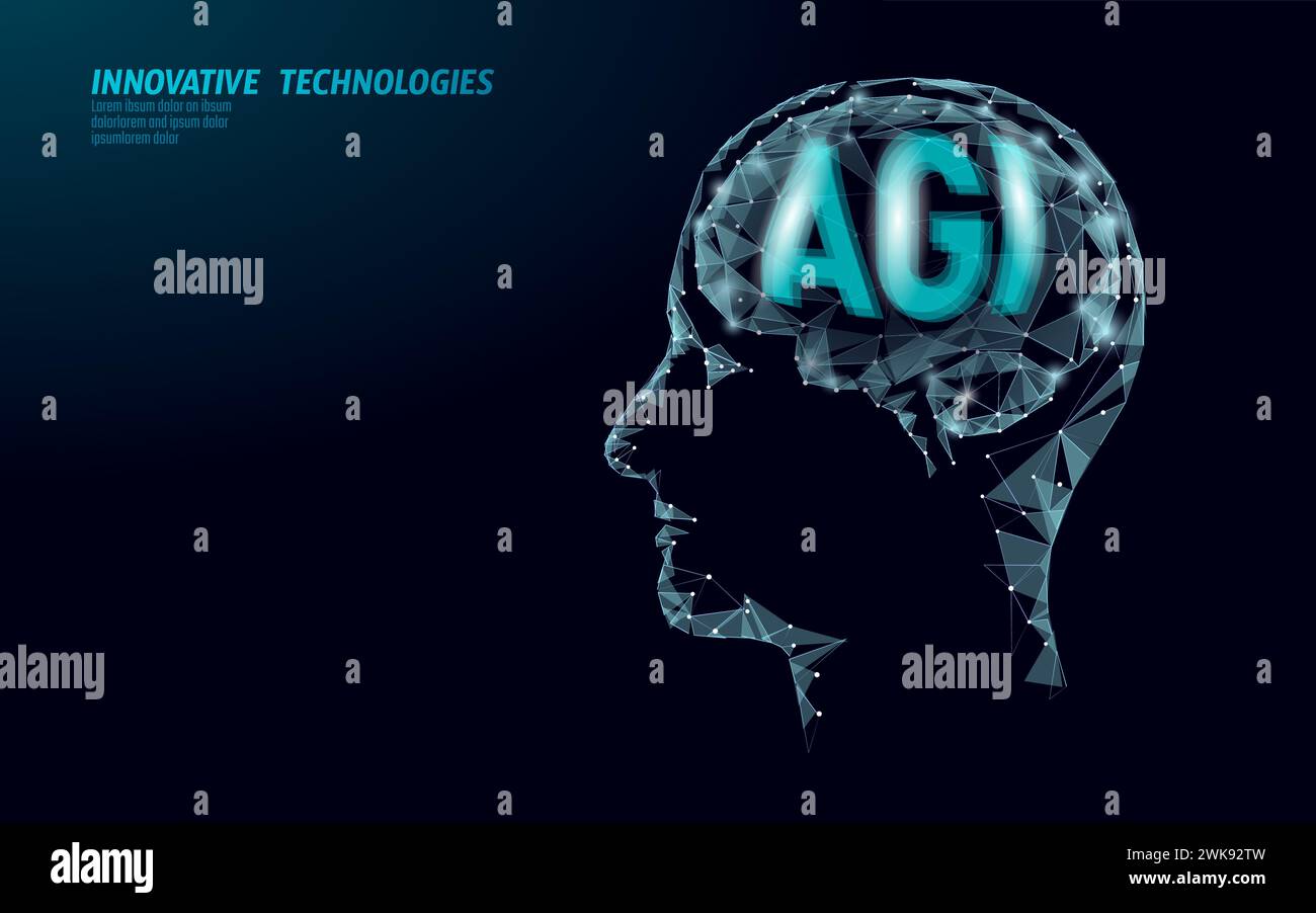 Artificial general intelligence low poly letter symbols. Minimalist style AGI icon. Man head ...