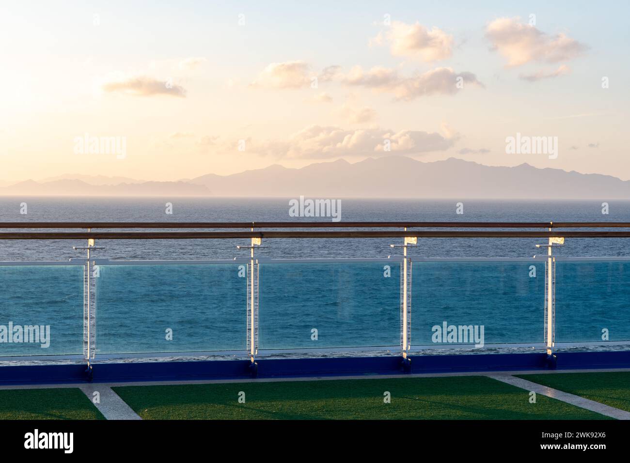 Early morning on board a cruise ship. Most of the passengers are still ...