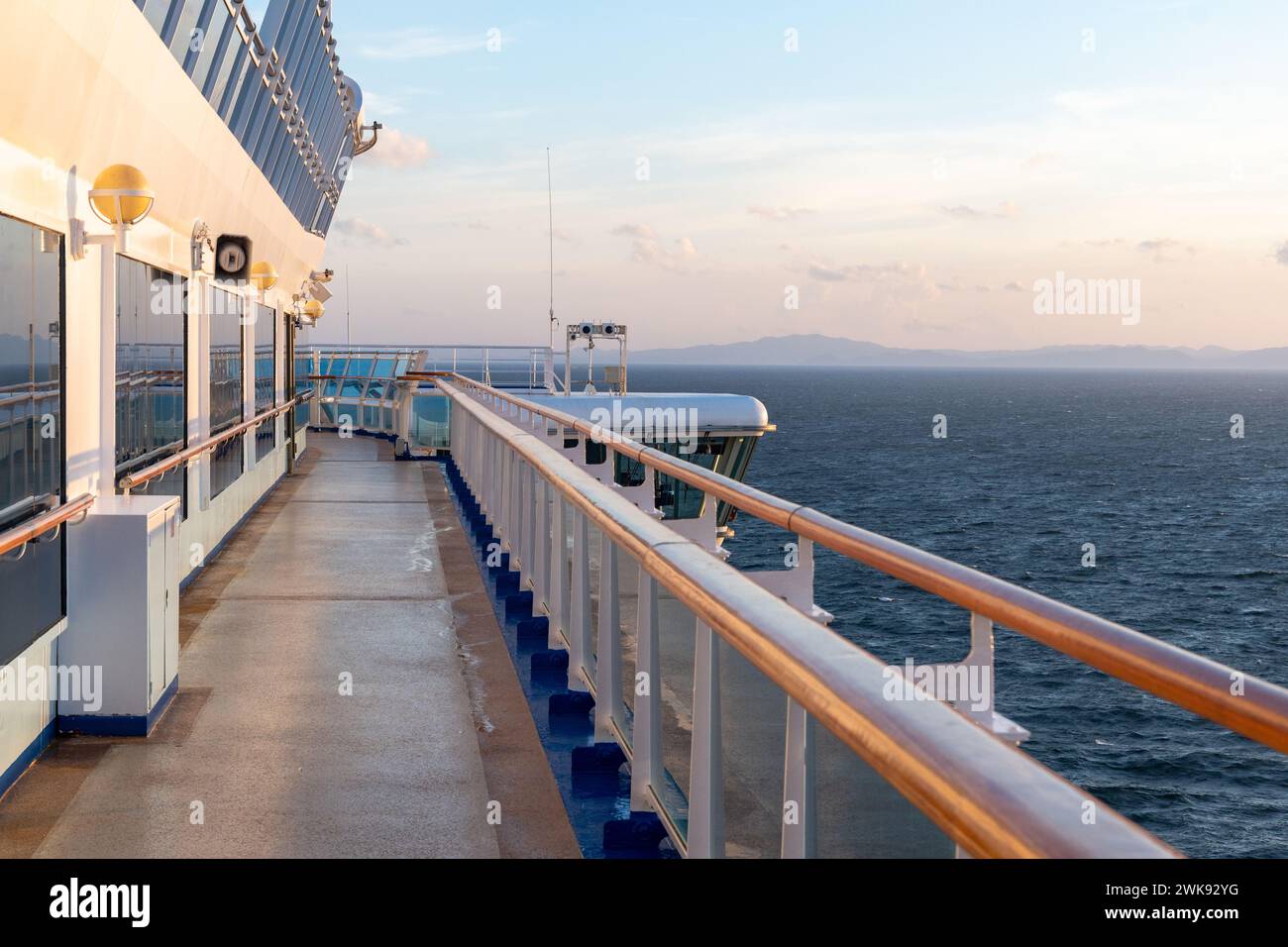 Early morning on board a cruise ship. Most of the passengers are still ...