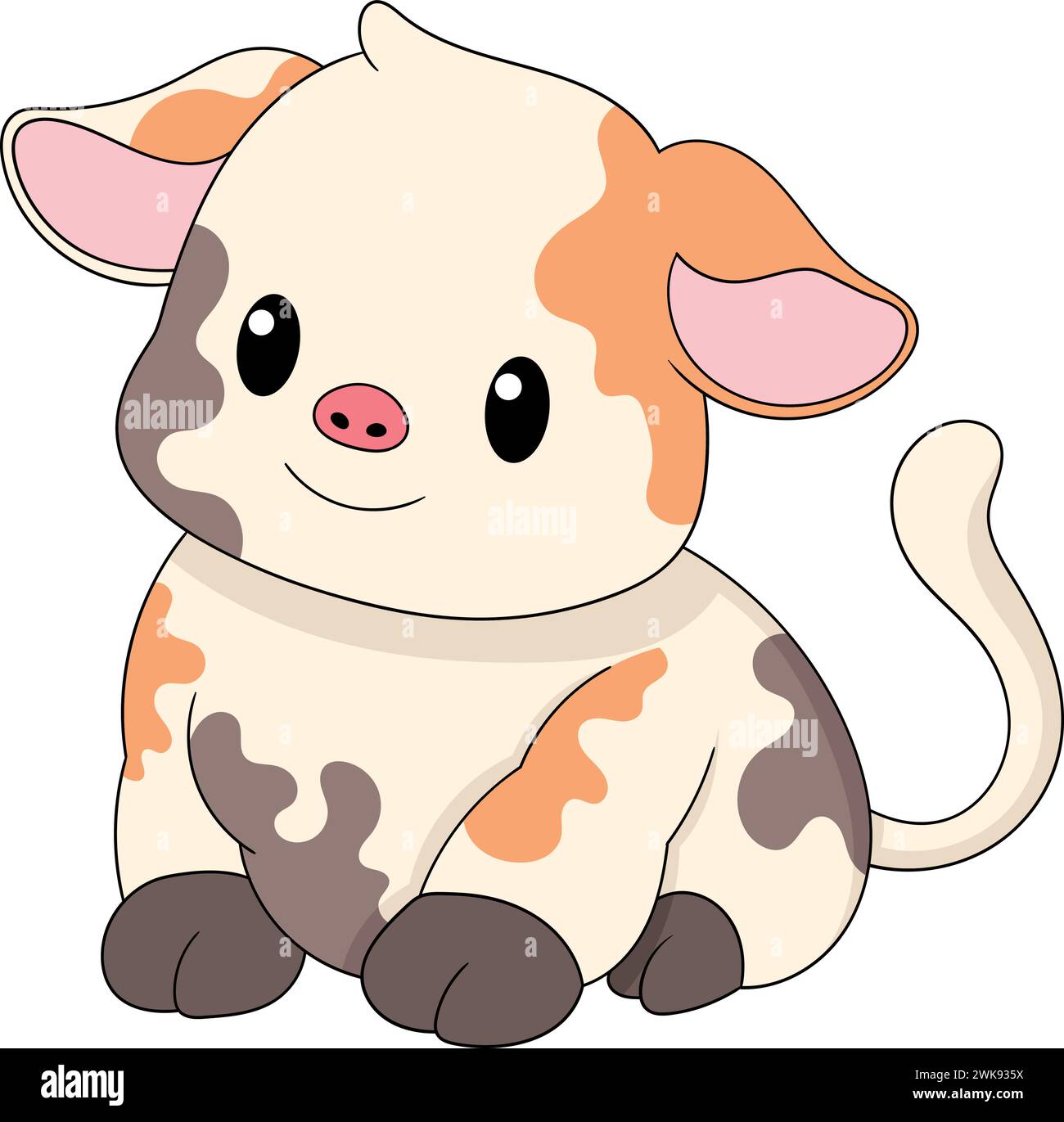 The fat calf is sitting waiting for the food to come, funny cartoon ...