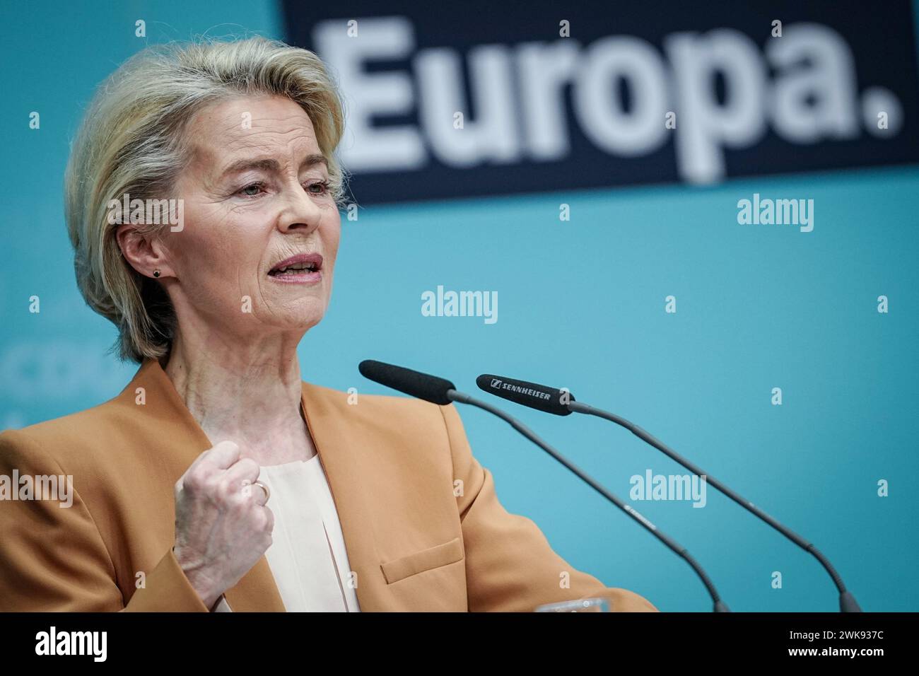 Berlin, Germany. 19th Feb, 2024. Ursula von der Leyen, President of the European Commission ...