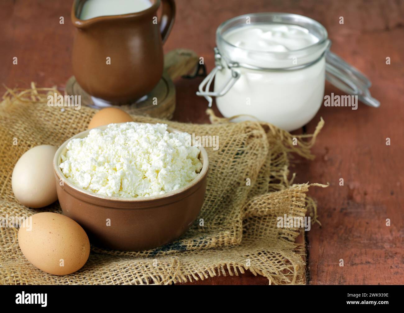 dairy product organic cottage cheese rustic style Stock Photo - Alamy