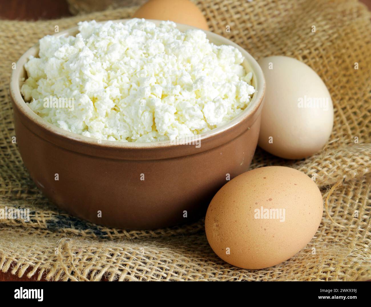 dairy product organic cottage cheese rustic style Stock Photo - Alamy