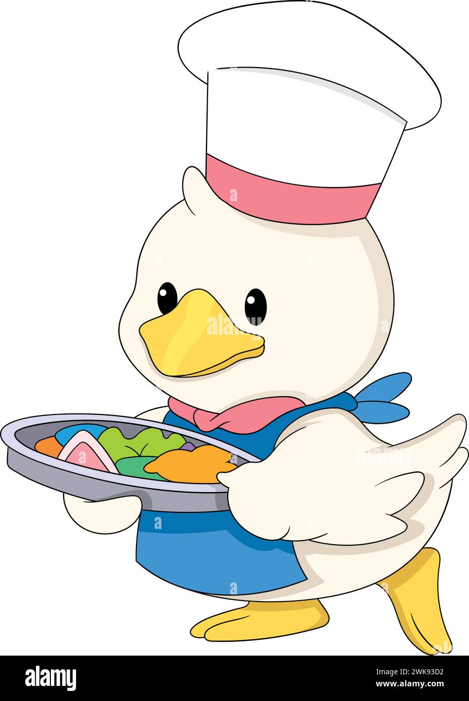 Chef duck is walking carrying food to be served, funny cartoon ...