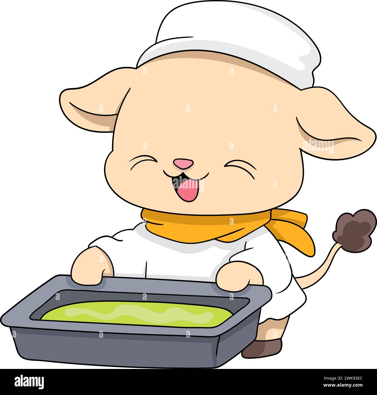 goat chef, happily carrying the results of his cooking in the pan ...