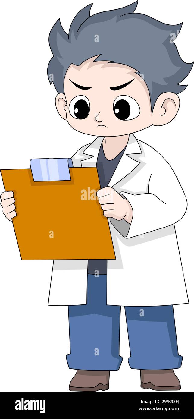 young doctor is reading patient health data, cartoon flat illustration ...