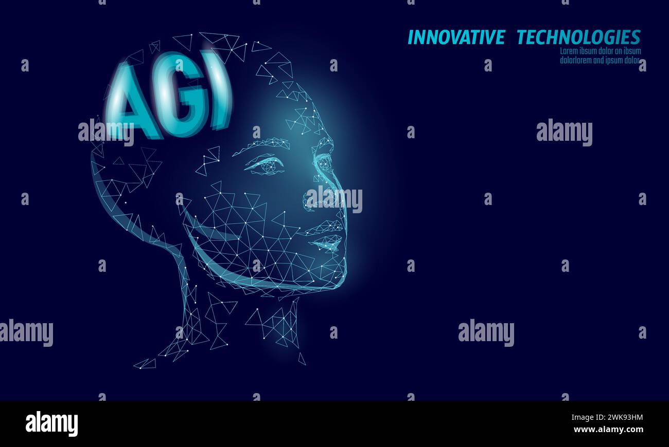 Artificial general intelligence low poly letter symbols. Minimalist style AGI icon. Woman head ...