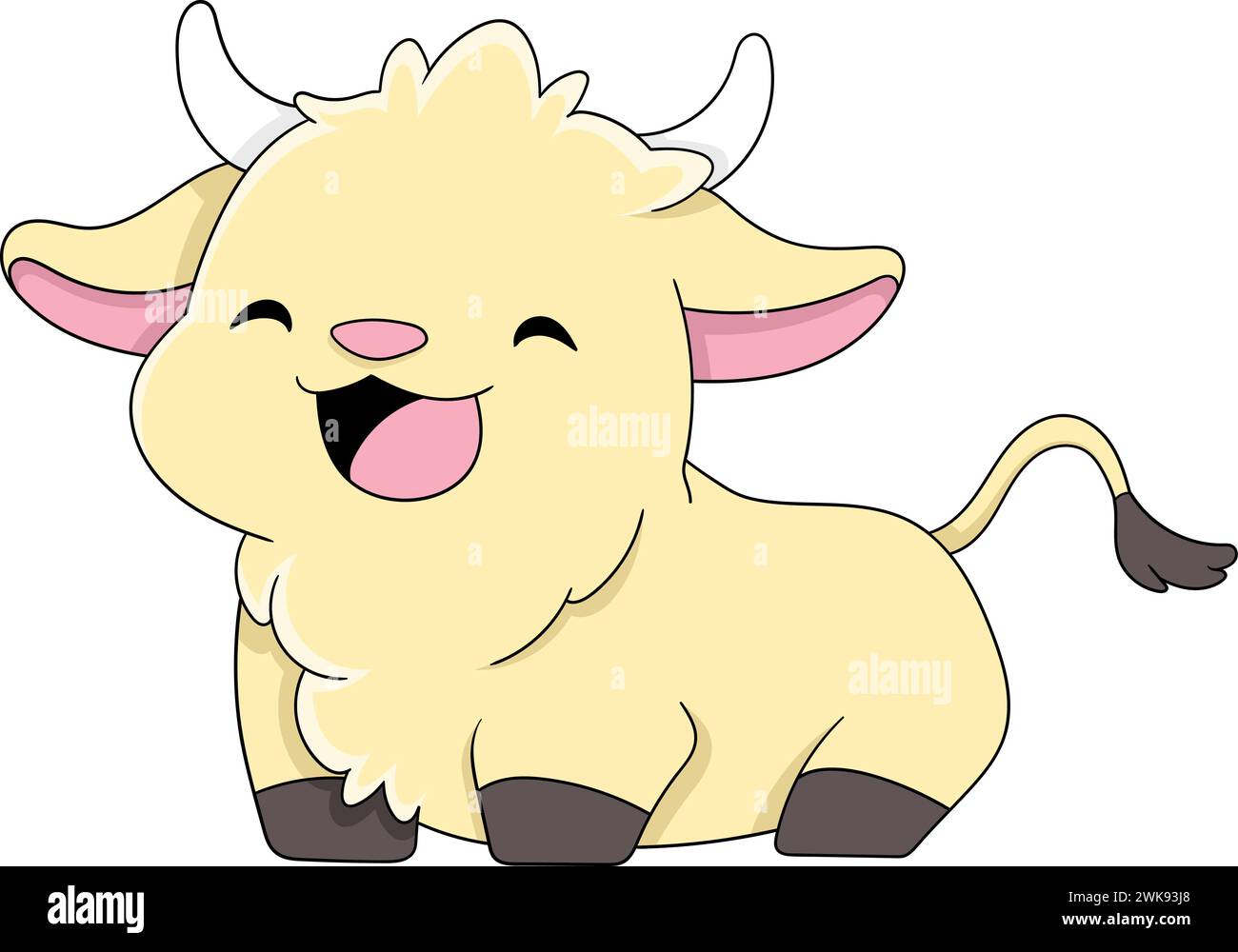 fat kid goat is sitting waiting for food to come, funny cartoon ...