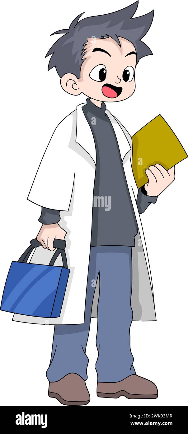 a friendly young doctor carrying documents and a bag ready to work ...