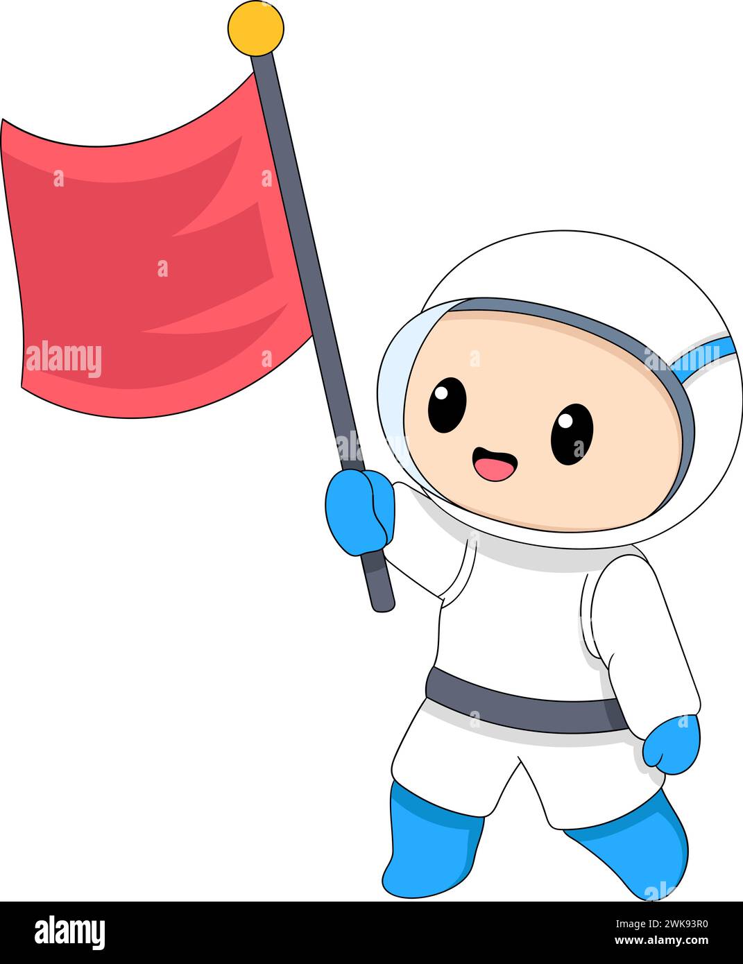 astronauts greeting during space exploration, carrying flags, cartoon ...