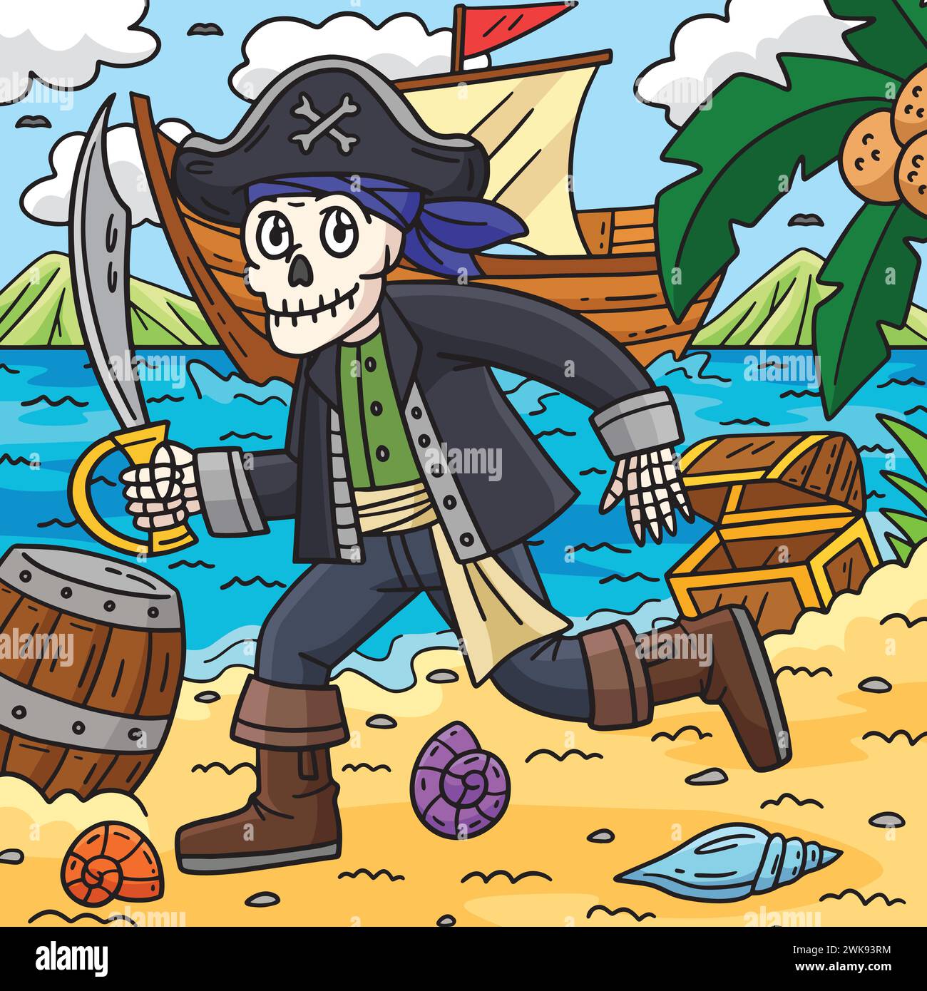 Skeleton Pirate with a Cutlass Colored Cartoon Stock Vector Image & Art ...
