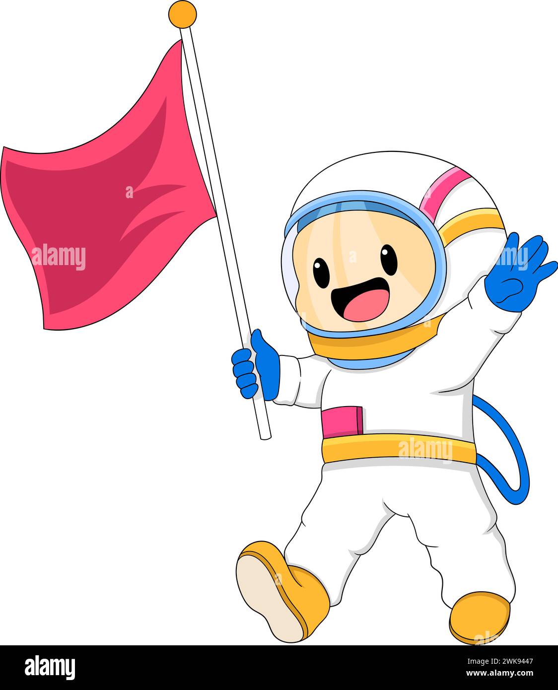 astronauts greeting during space exploration, carrying flags, cartoon ...