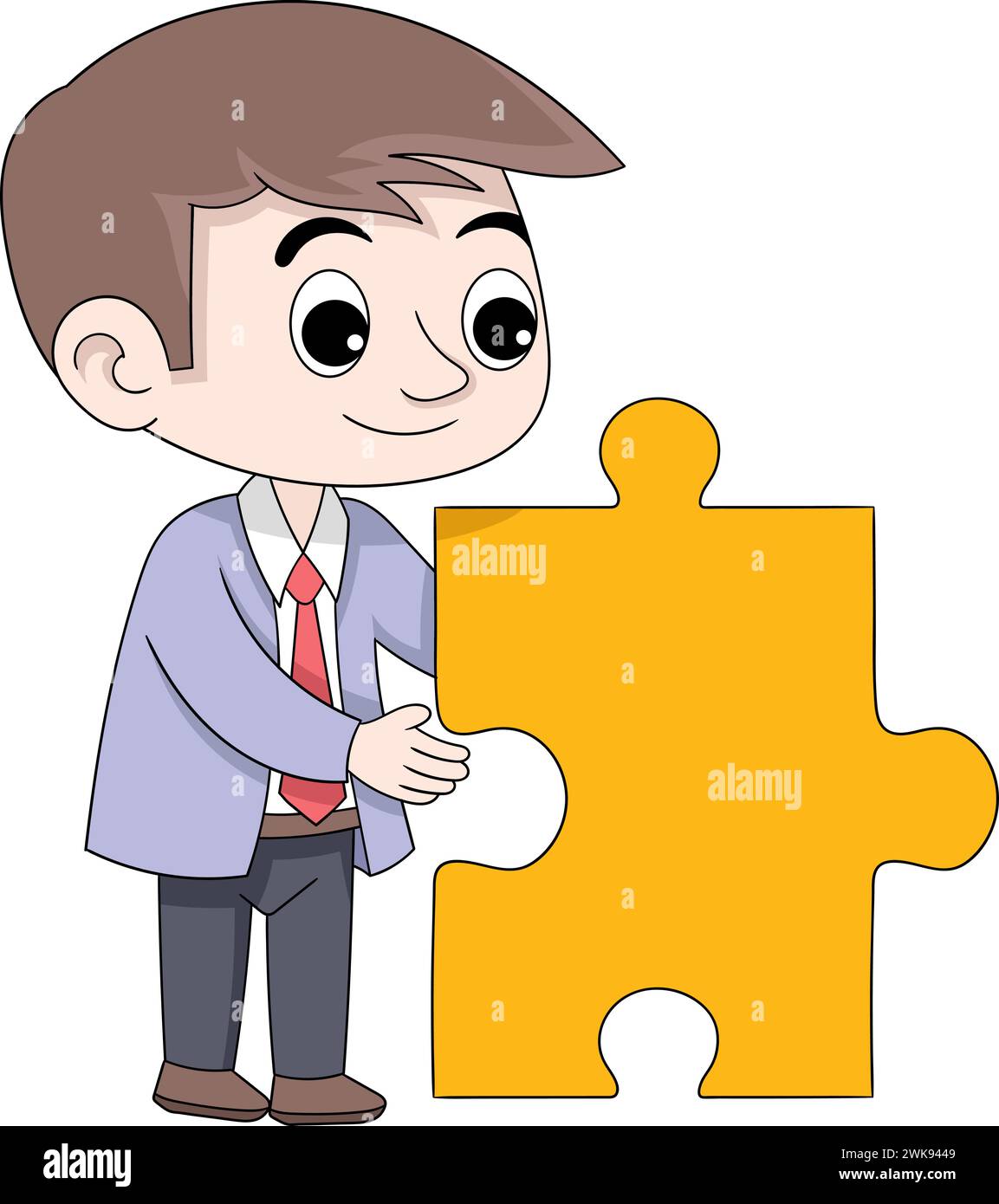 businessman is carrying puzzle pieces, thinking about finding solutions ...