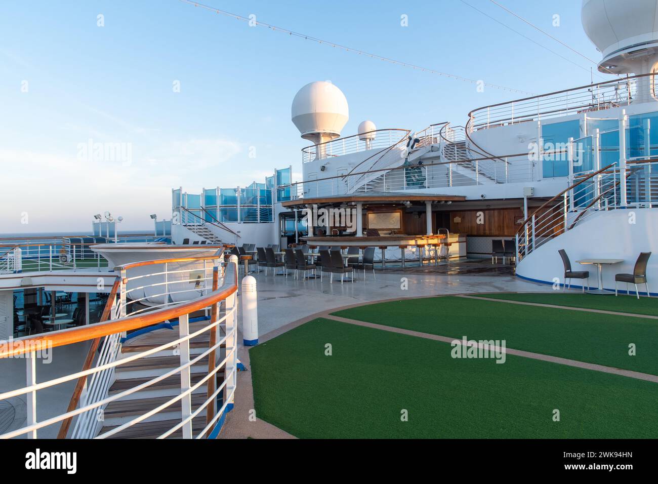 Early morning on board a cruise ship. Most of the passengers are still ...