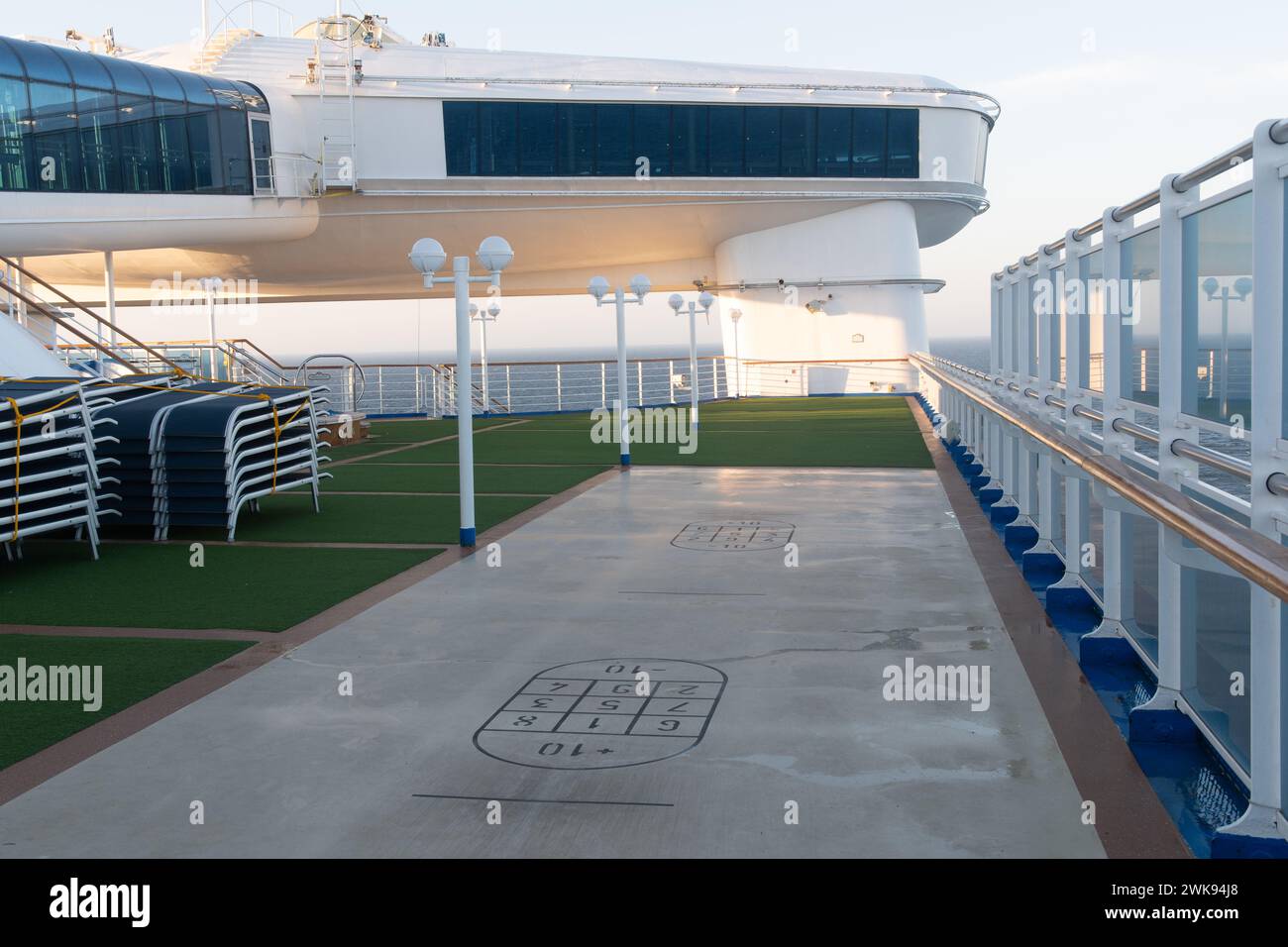 Early morning on board a cruise ship. Most of the passengers are still ...