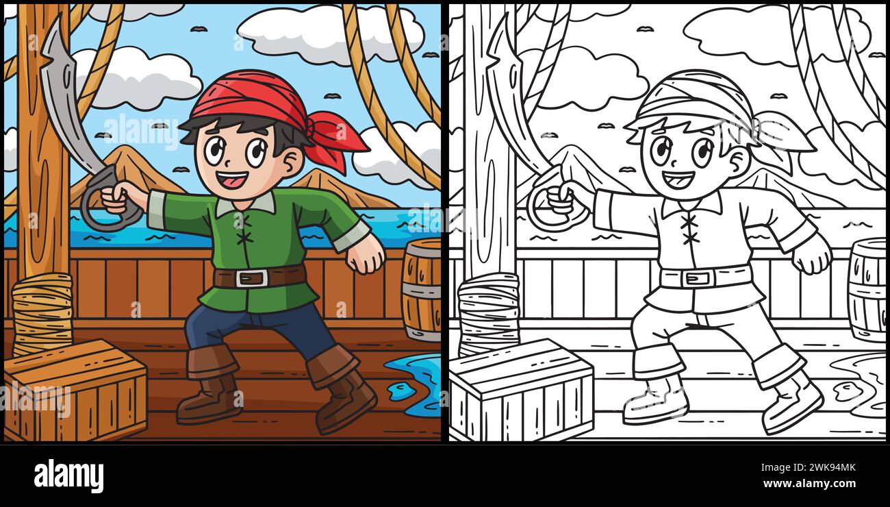 Pirate Holding Cutlass Coloring Page Illustration Stock Vector Image ...