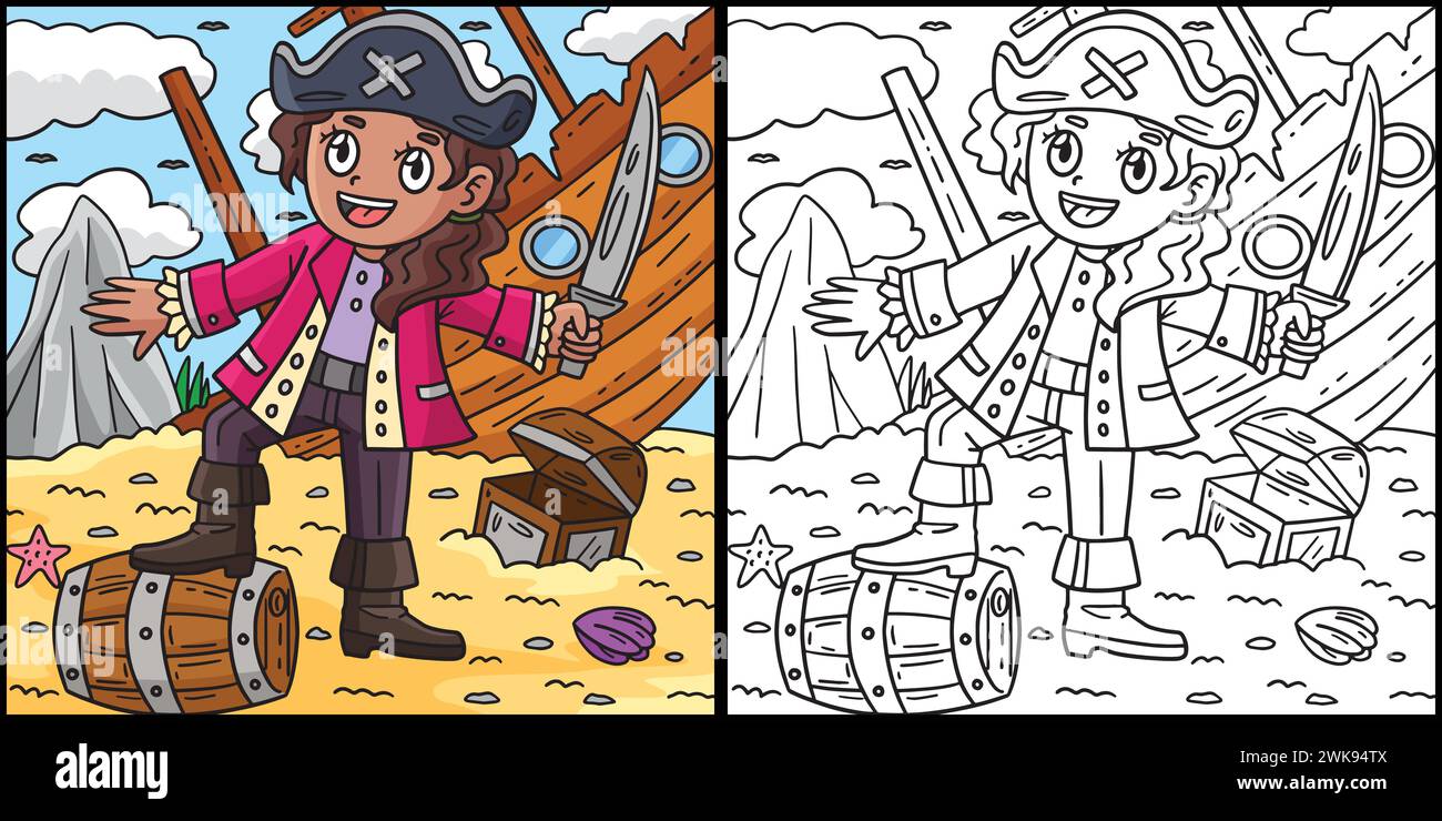 Female Pirate with Cutlass Coloring Illustration Stock Vector Image ...