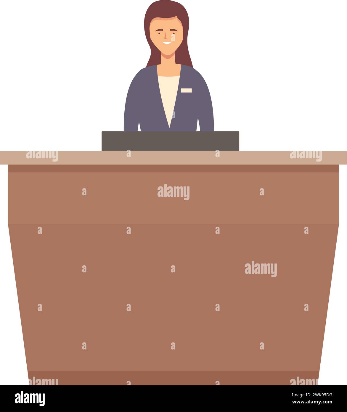 Wooden desk receptionist icon cartoon vector. Support lobby. Help ...