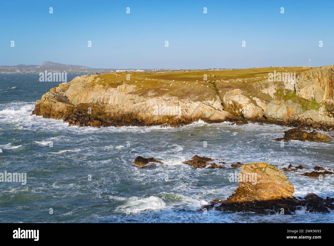 Cliffs on the coast path at Porth Saint between Roscolyn and Trearddur ...