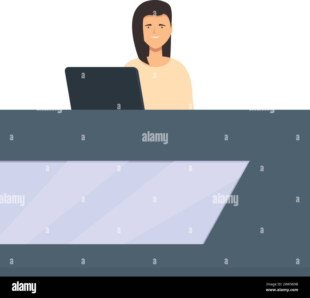 Staff desk support icon cartoon vector. Happy customer. Computer desk ...