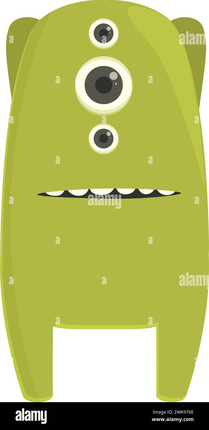 Green monster icon cartoon vector. Face mouth goblin. Kid toy happy ...