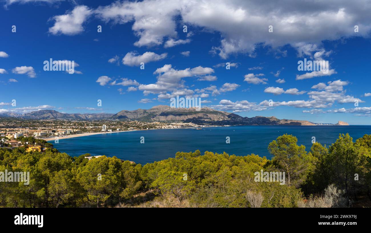 panorama landscape view of the Bay of Altea and the Serra de Bernia ...