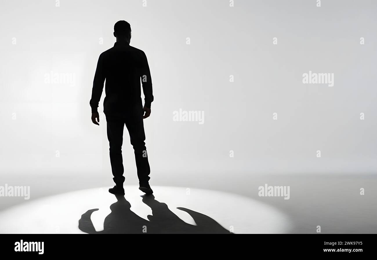 Silhouette of a man looking back being afraid of his shadow Stock Photo ...