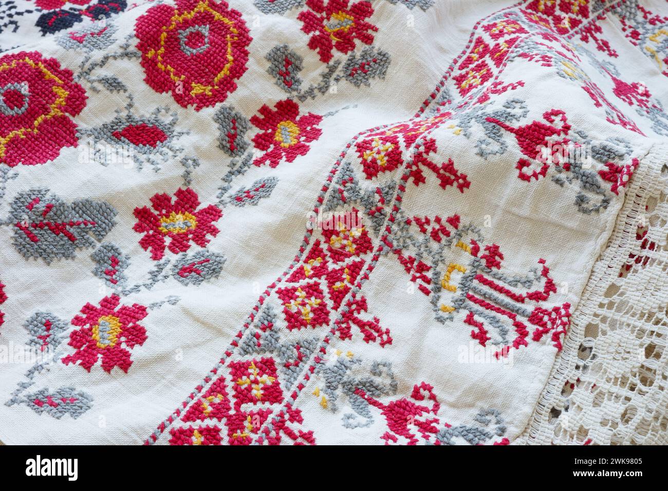 Fabric embroidered with Ukrainian folk ethnic patterns Stock Photo - Alamy