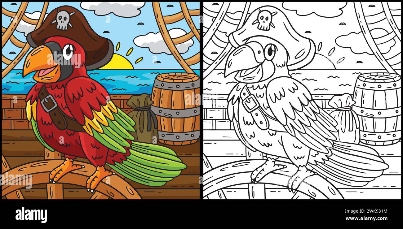 Pirate Parrot Coloring Page Colored Illustration Stock Vector Image ...
