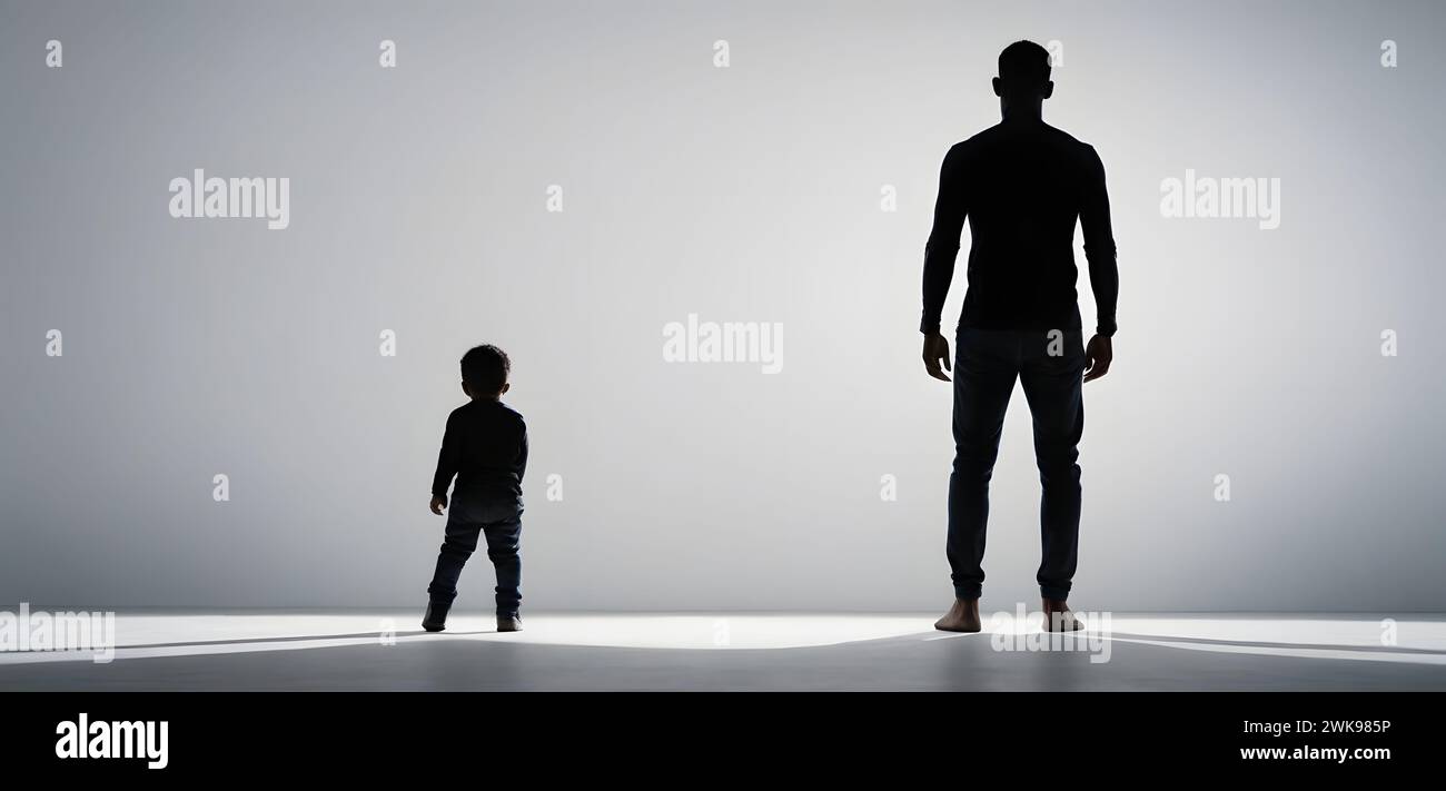 Silhouette of a man and a child, full body illustration Stock Photo - Alamy