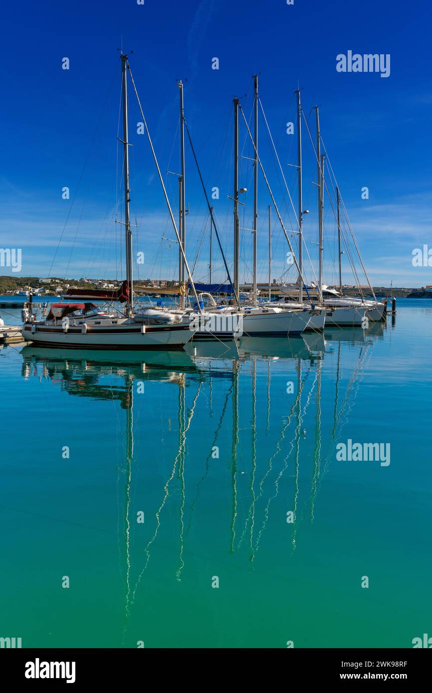 Mahon, Spain - 24 January, 2024: vertical view of moored sailboats in ...
