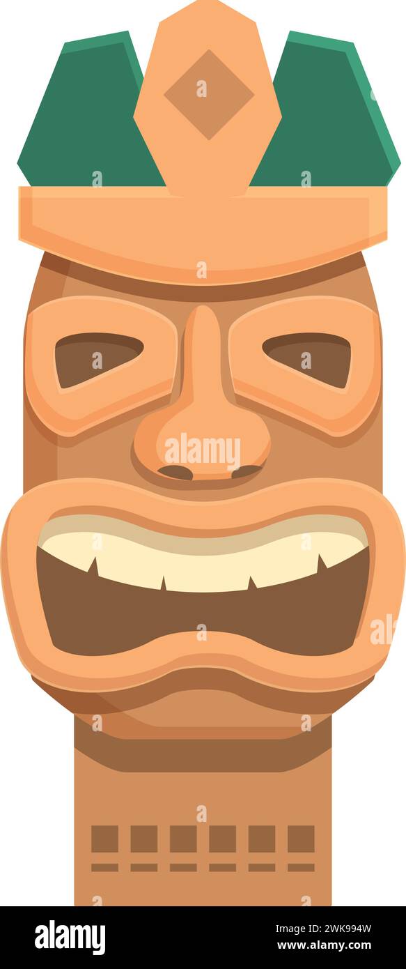 Statue totem altar icon cartoon vector. Maya ancient. Angry wood face ...