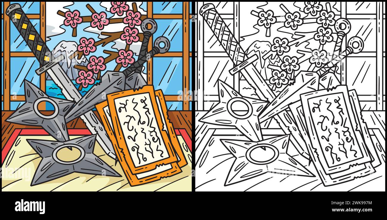 Ninja Tools Coloring Page Colored Illustration Stock Vector Image & Art ...