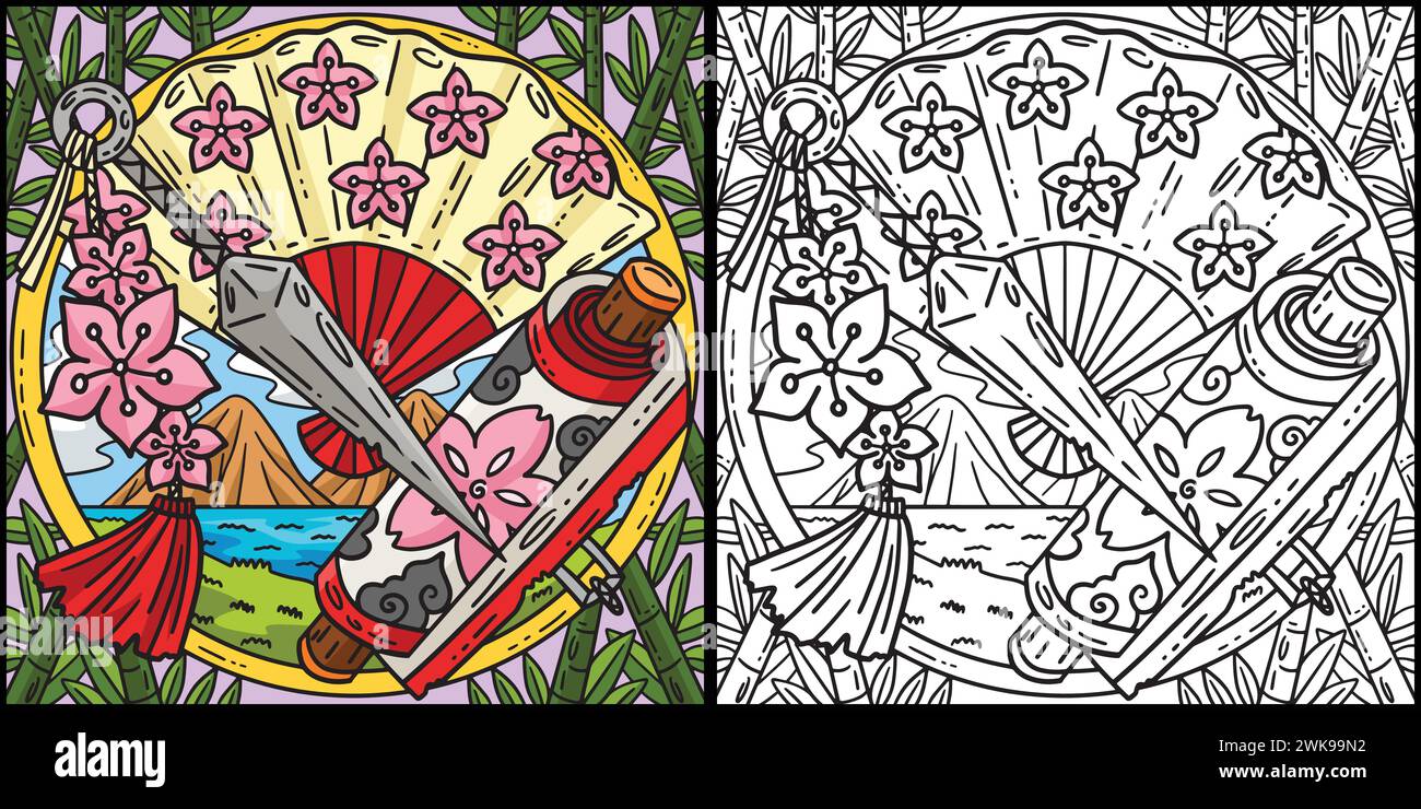 Ninja Scroll, Fan and Kunai Coloring Illustration Stock Vector Image ...