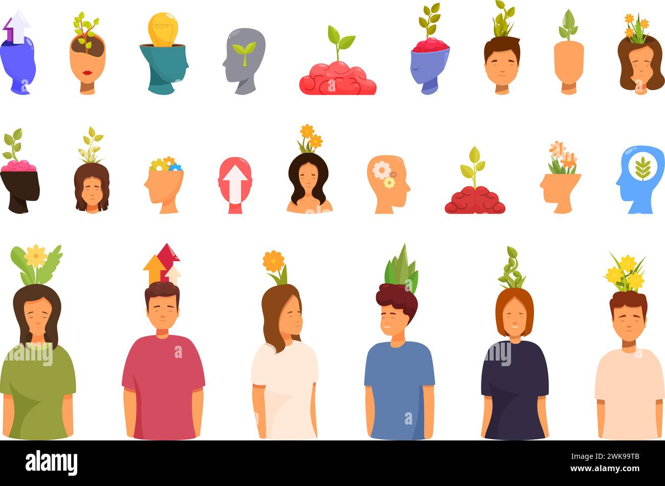 Mindset growth icons set cartoon vector. Thinking positive. Self ...