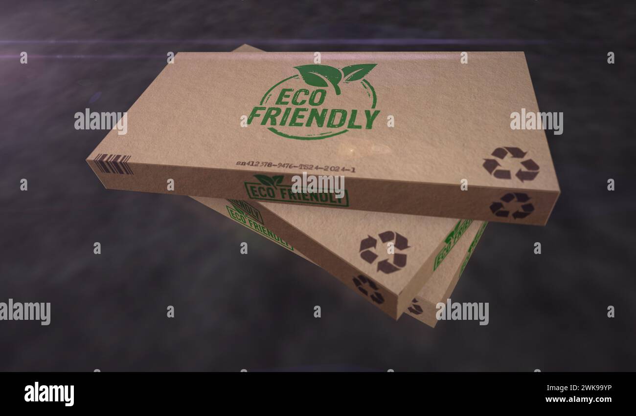 Eco friendly box production line. Recycling and sustainable transport cardboard pack factory ...