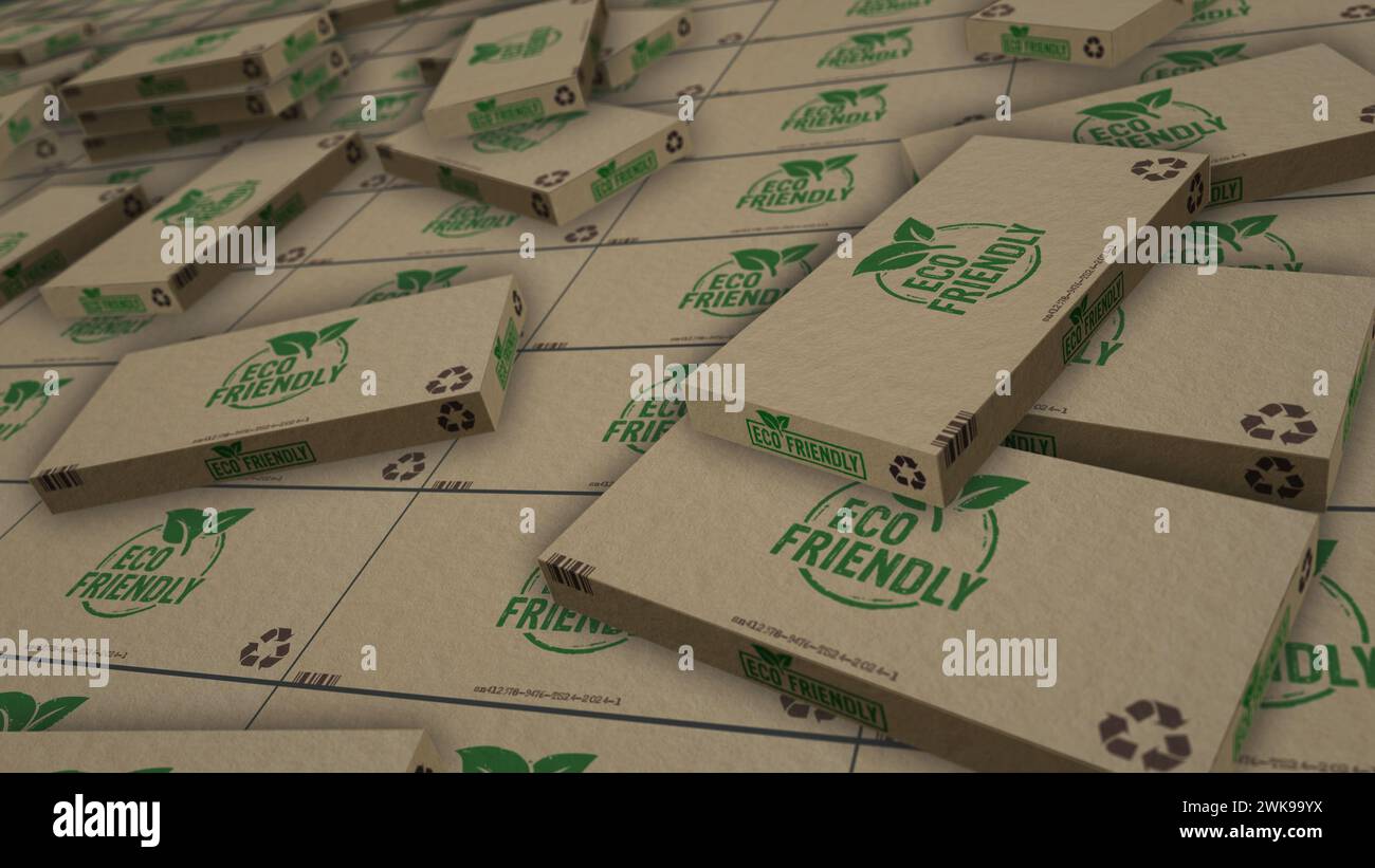 Eco friendly box production line. Recycling and sustainable transport ...