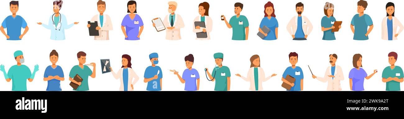 Medic student icons set cartoon vector. Hospital nurse character ...