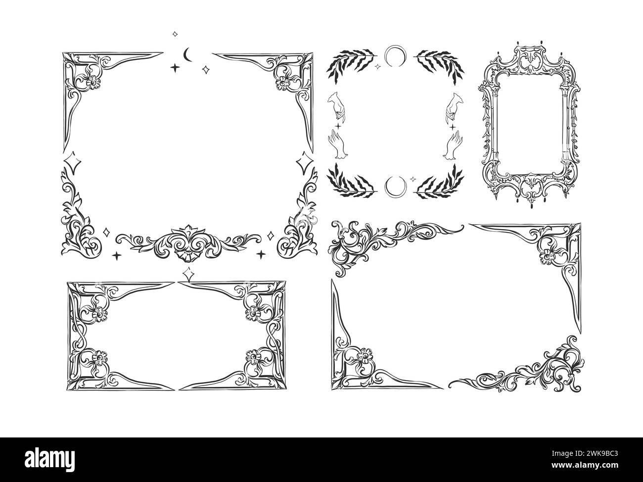 Hand drawn vector abstract outline,graphic,line vintage baroque ...