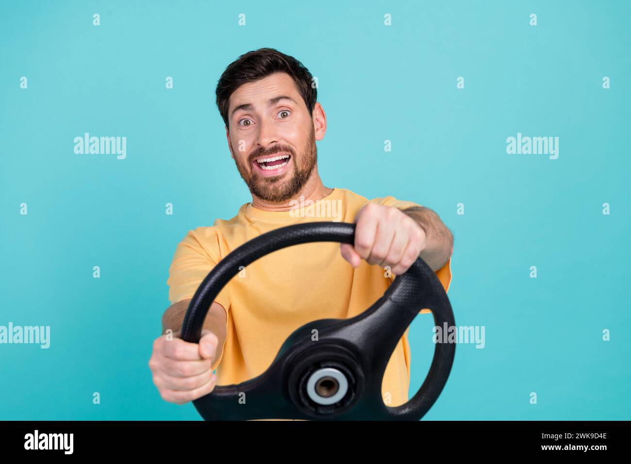 Photo happy owner brand new automobile young man driving car of his ...