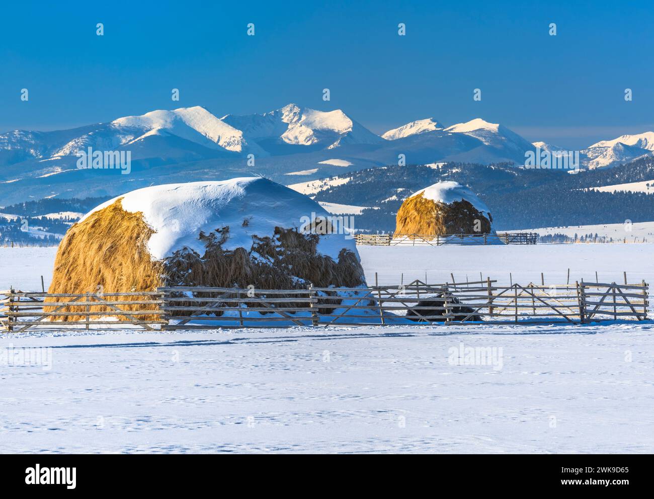 haystacks below the flint creek range in winter near avon, montana ...