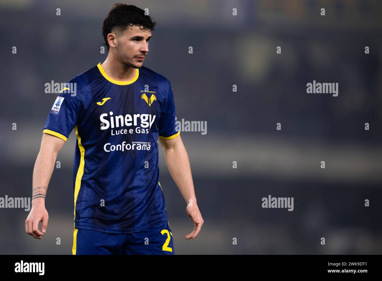 Verona, Italy. 17 February 2024. Dani Silva of Hellas Verona FC looks ...