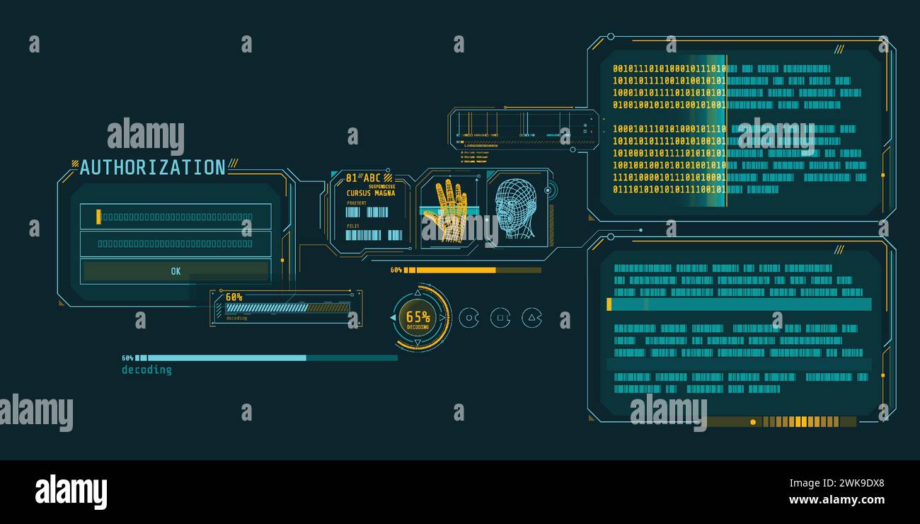 Data Decoding Program Interface With Authorization Window Stock Vector