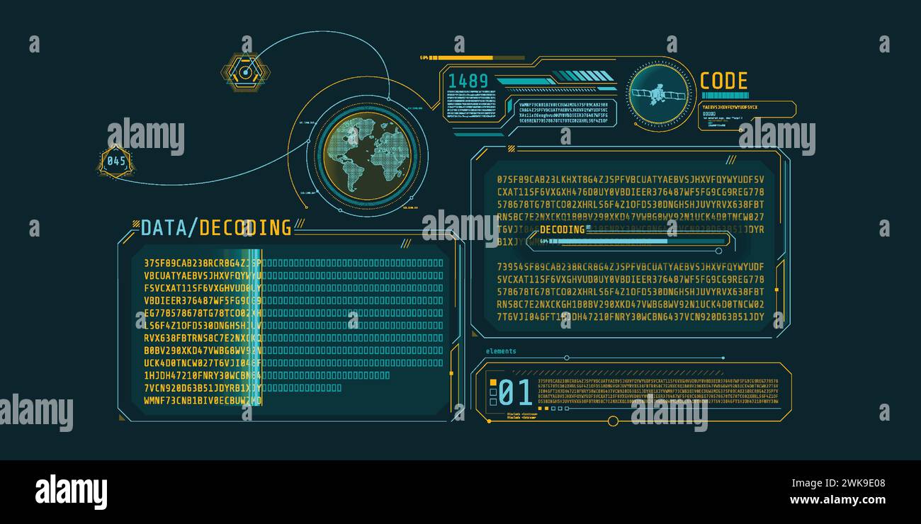 Futuristic HUD design of satellite data decoding program Stock Vector ...