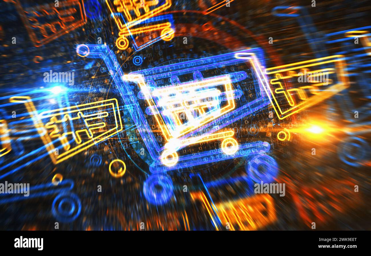 Shopping cart online retail and internet sale symbol digital concept ...