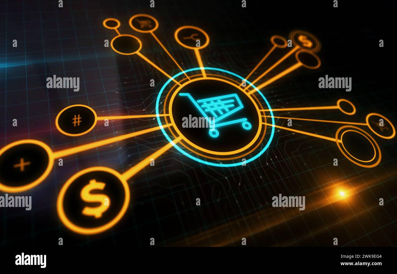 Shopping cart online retail and internet sale symbol digital concept ...