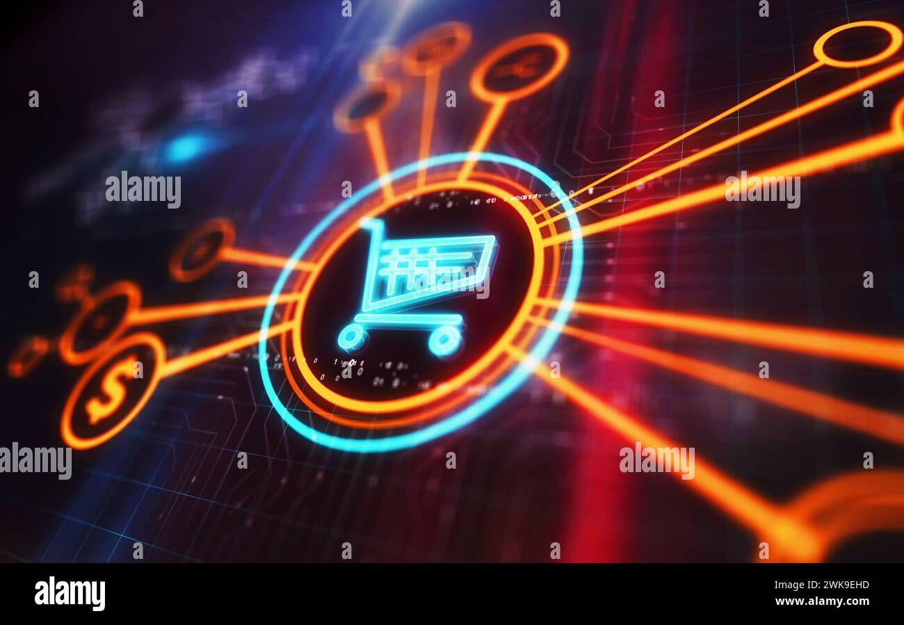 Shopping cart online retail and internet sale symbol digital concept ...